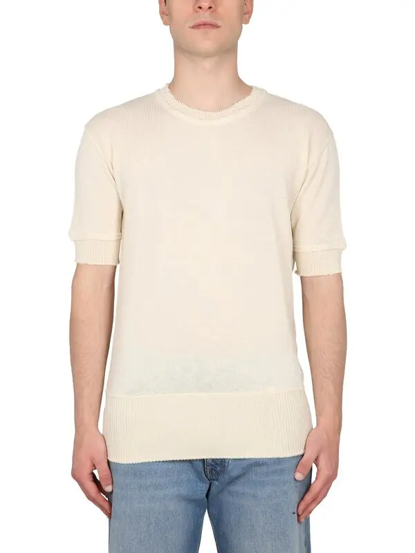 MAISON MARGIELA Wool Blend Short Sleeve Sweater - White