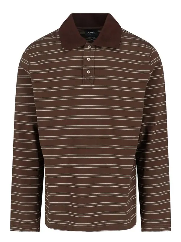 A.p.c. Striped Polo Shirt - Brown