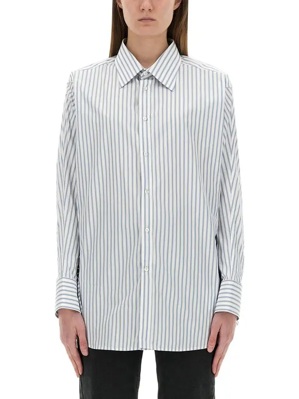 MAISON MARGIELA Striped Cotton Shirt - Baby Blue