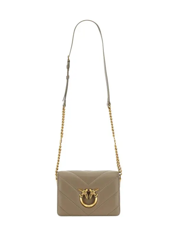 Pinko Mini Leather Shoulder Bag - Beige