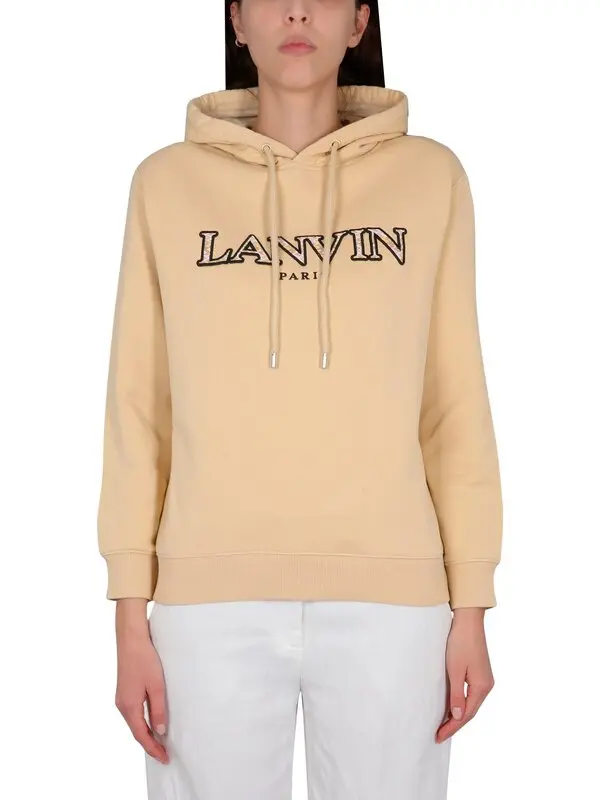 LANVIN Logo Embroidered Hoodie - Beige