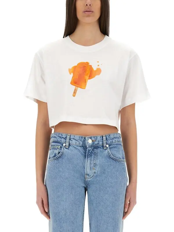Moschino Ice-cream Print Cropped T-shirt - White