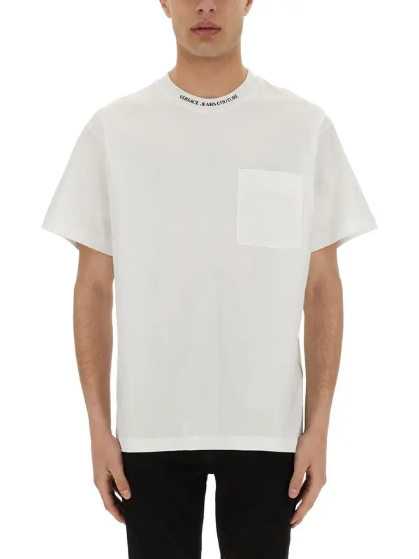 Versace T-shirt With Logo On The Collar - White