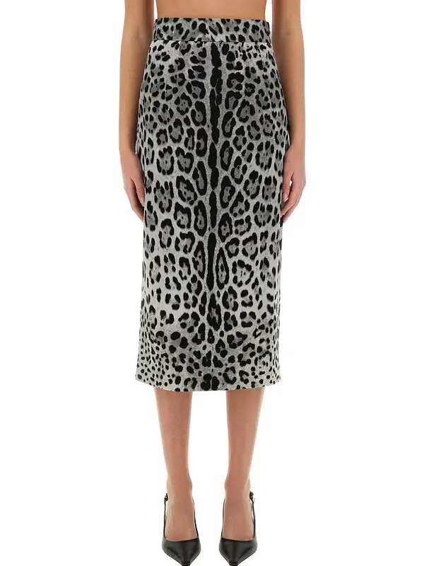 Dolce & Gabbana Leopard Print Charmeuse Longuette Skirt - Animalier