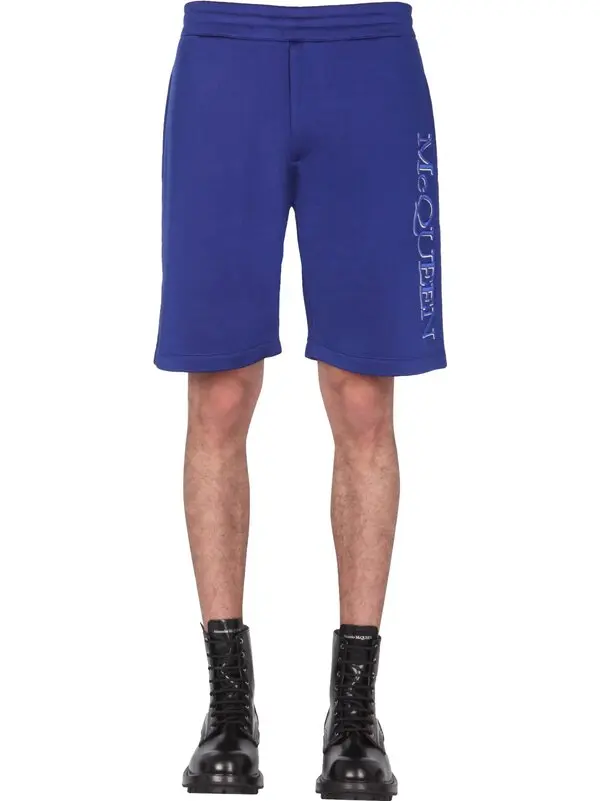 Alexander McQueen Shorts With Embroidered Logo - Blue