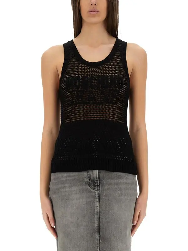 MOSCHINO JEANS Logo Mesh Top - Black