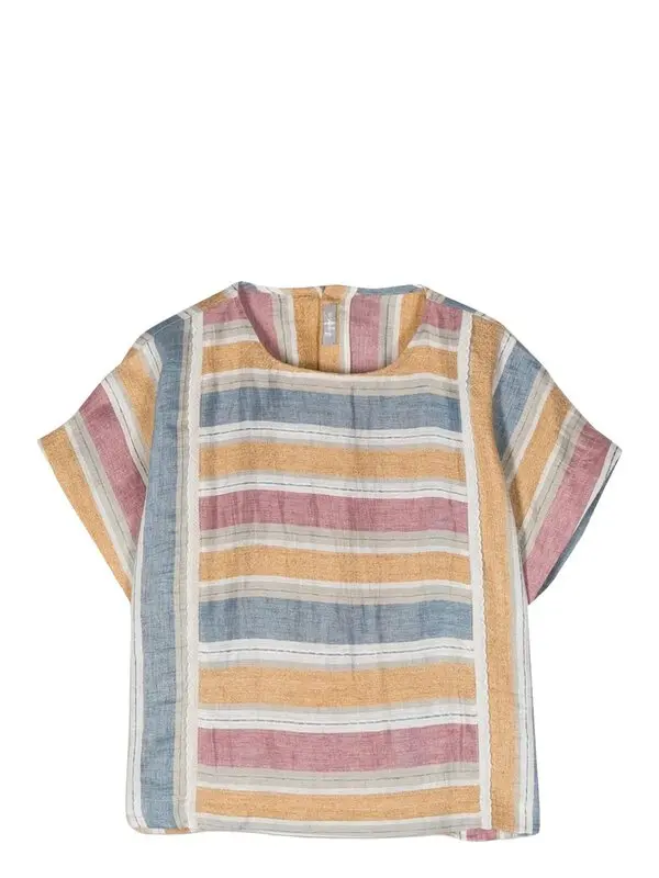 IL GUFO Striped Short Sleeve Blouse - Multicolour