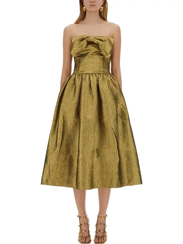 SELF-PORTRAIT Metallic Jacquard Midi Dress - Gold