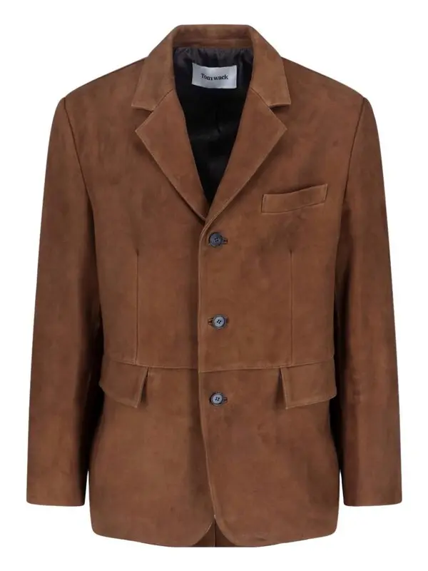 TONYWACK Single-breasted Suede Blazer - Brown