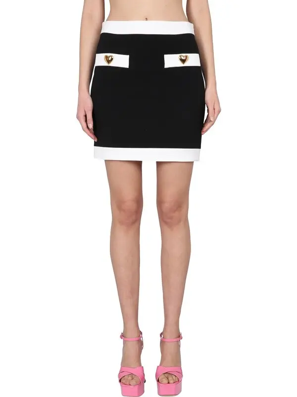Moschino Heart Button Crepe Miniskirt - Black