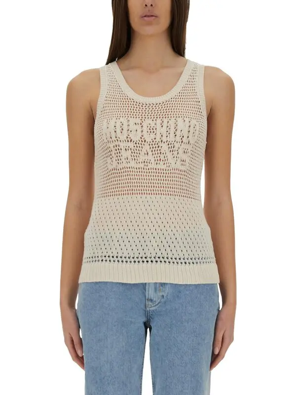 MOSCHINO JEANS Mesh Top With Logo - Ivory