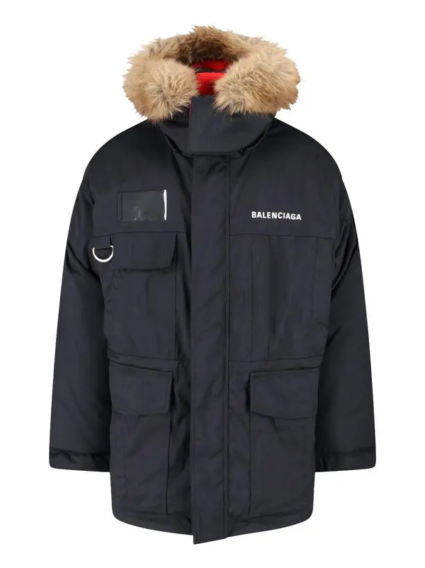 Balenciaga Logo Reversible Down Jacket - Black