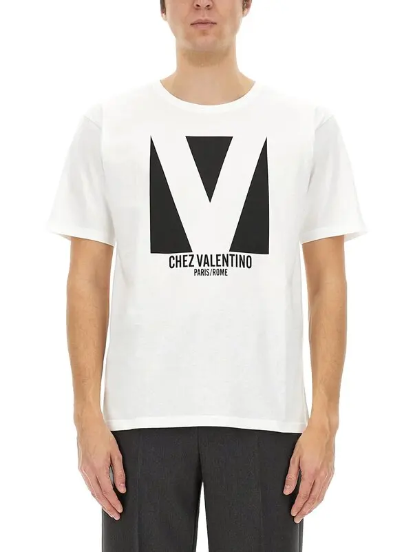 Valentino Garavani Cotton T-shirt With "chez " Print - White