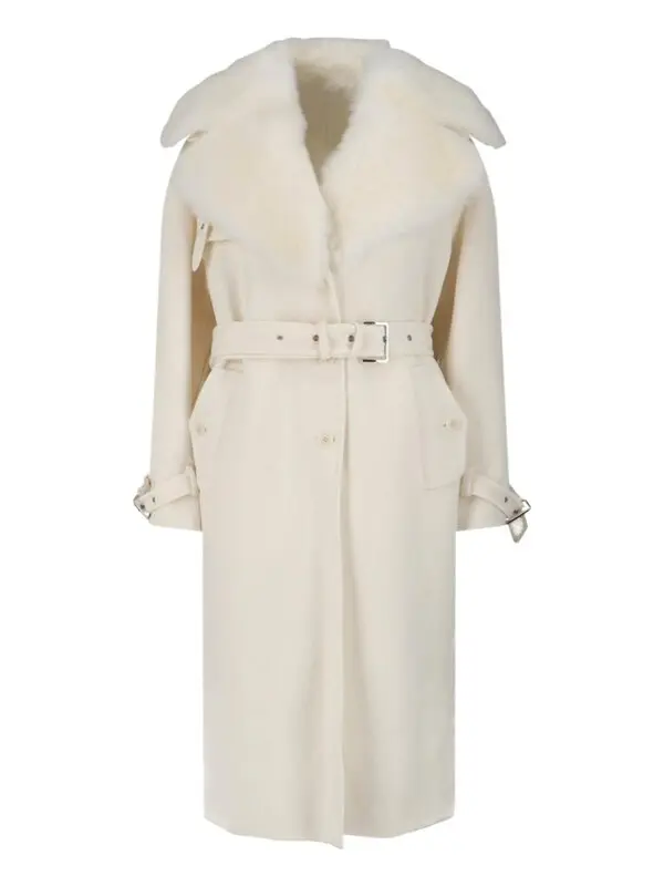 Ermanno Scervino Wool Maxi Coat With Removable Fur - White