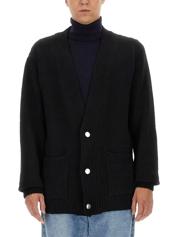 Balmain Cardigan With Logo Inlay - Black
