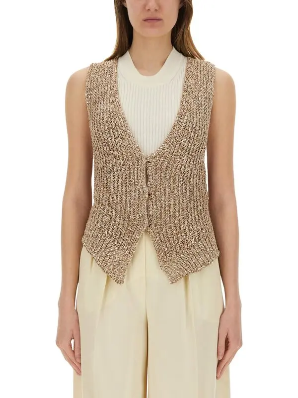 ALYSI Tricot Vest With Sequins - Beige