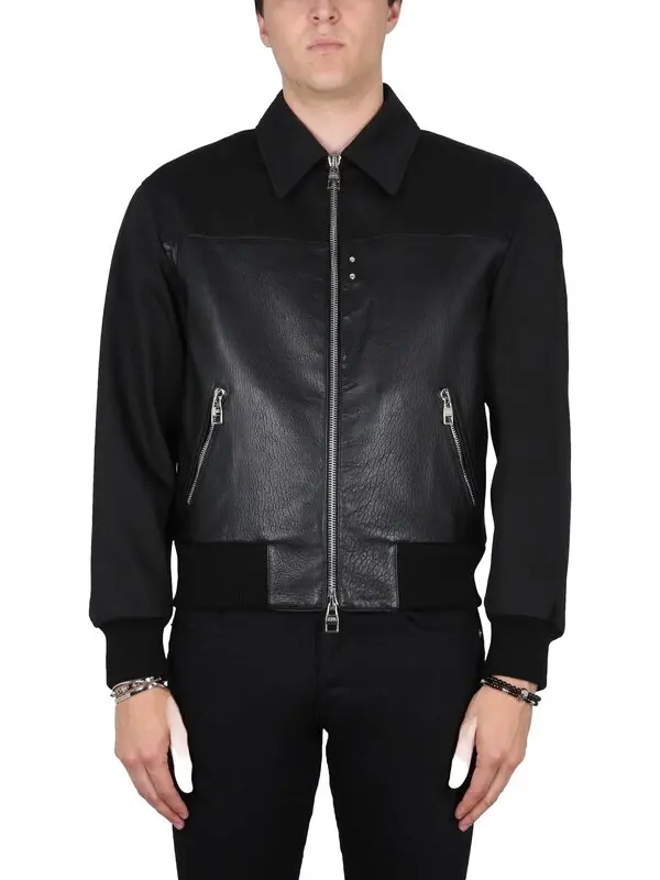 Alexander McQueen Leather Bomber Jacket - Black