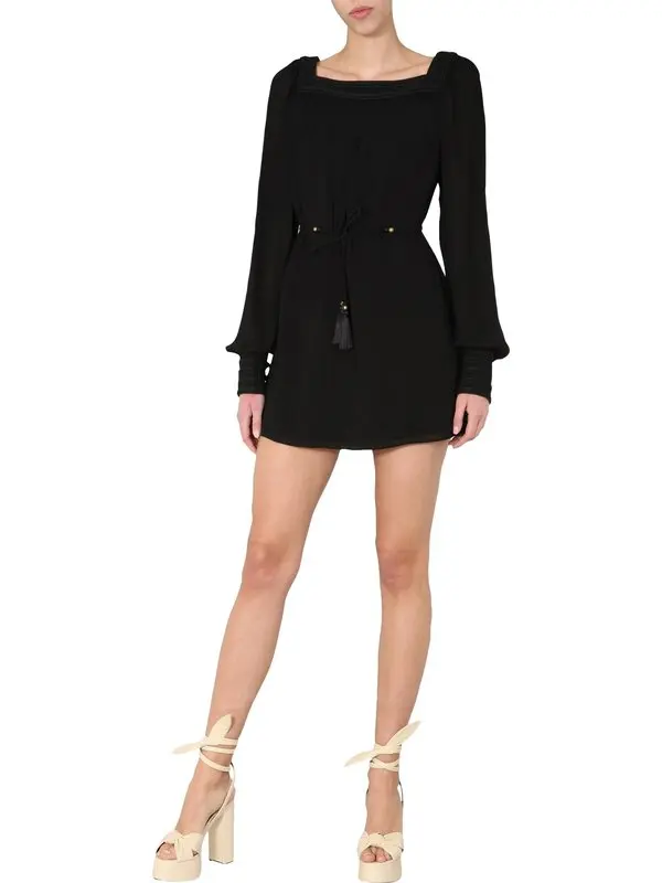 Saint Laurent Long-sleeved Embroidered Dress - Black