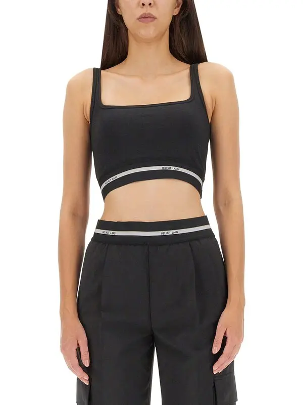 Helmut Lang Cropped Tank Top With Logo - Black