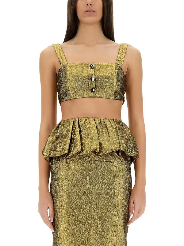 SELF-PORTRAIT Metallic Jacquard Crop Top - Gold