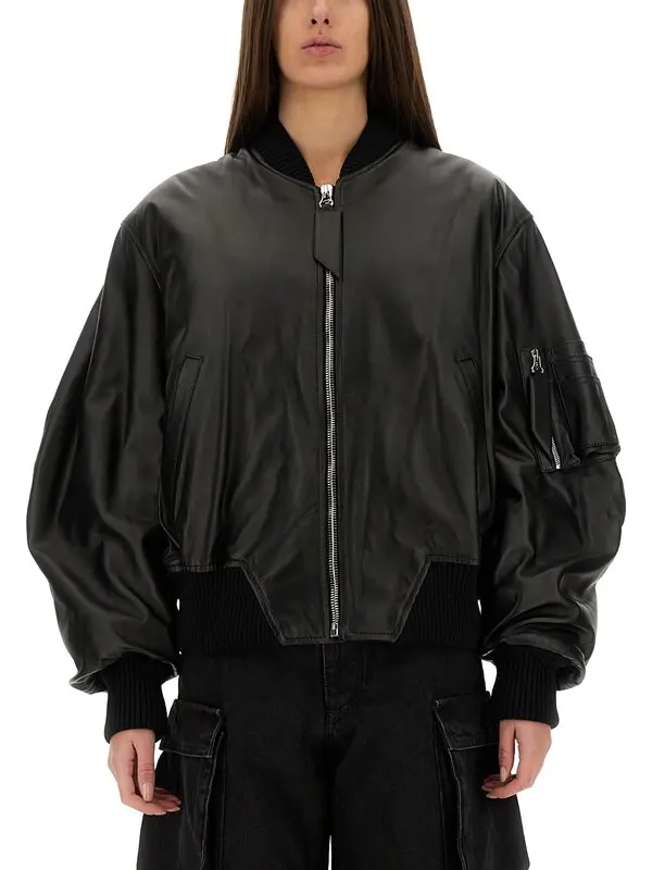Attico Leather Bomber Jacket - Black