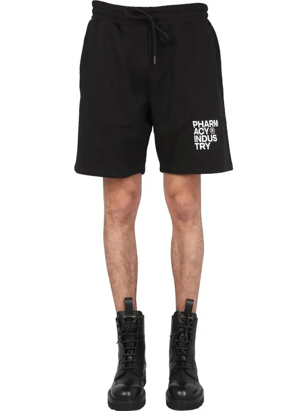 PHARMACY INDUSTRY Logo Print Bermuda Shorts - Black