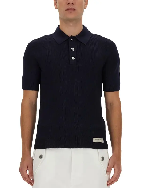 Balmain Polo With Logo Patch - Blue