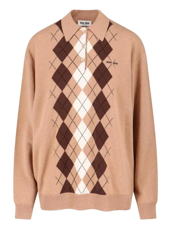 Miu Miu Logo Cashmere Sweater - Brown