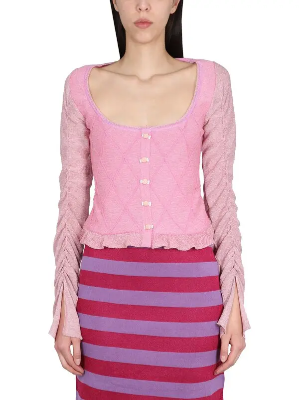 CORMIO Cardigan With Ruffled Sleeves - Pink