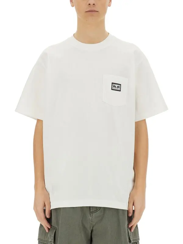 Obey Eyes" T-shirt With Pocket - White
