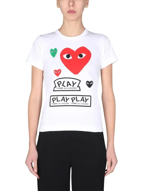 Play Comme Des Garcon T-shirt With Logo Patch - White
