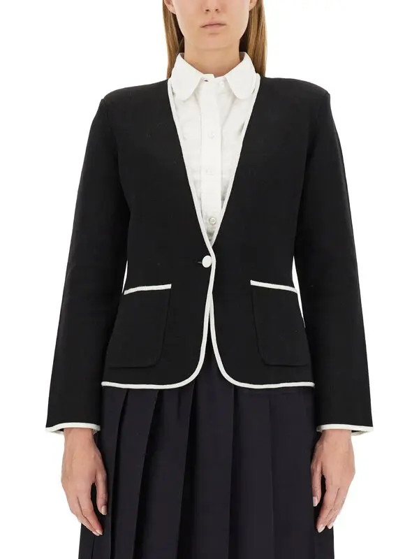 Thom Browne Single-breasted Collarless Jacket - Black