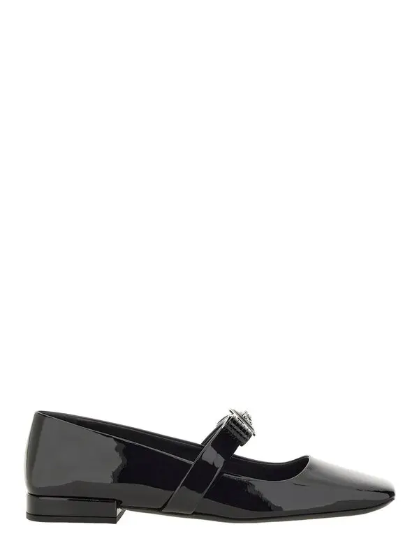 Versace Patent Leather Ballerinas With Ribbon Fastening - Black