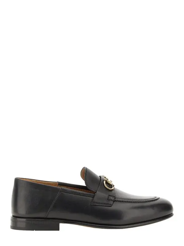 FERRAGAMO Moccasin Mule With Gancini Detail - Black