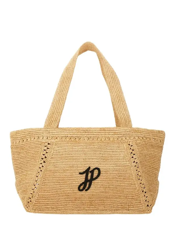 Patou Large Trapeze Raffia Tote Bag - Beige