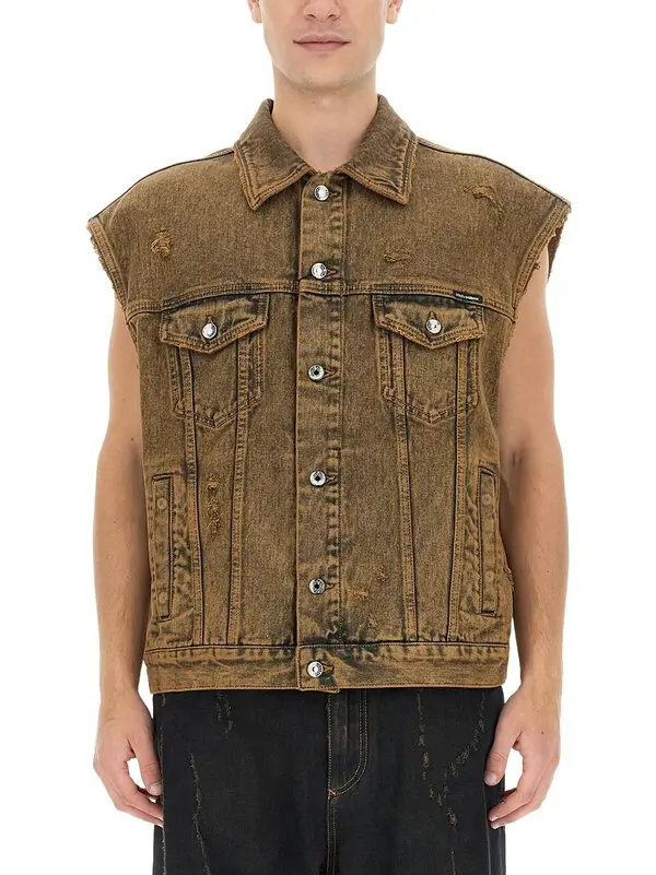 Dolce & Gabbana Regular Fit Denim Vest - Multicolour