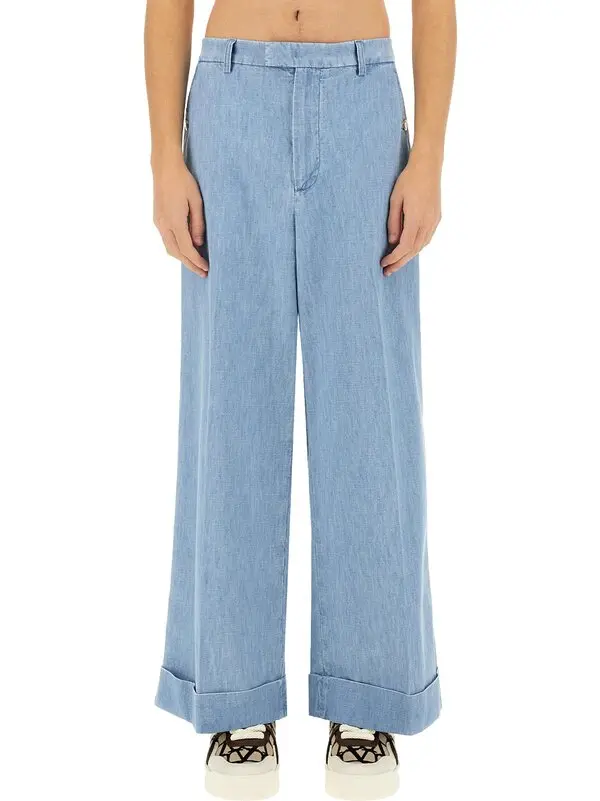 Valentino Garavani Wide Leg Cotton Pants - Denim