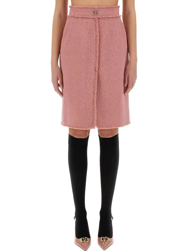 Dolce & Gabbana Tweed Midi Skirt - Pink