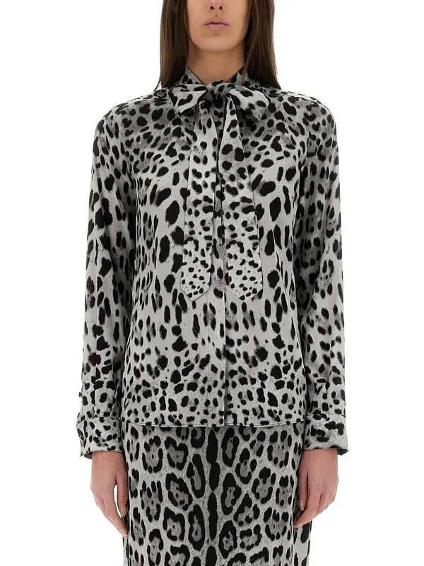 Dolce & Gabbana Leopard Print Bow Shirt - Animalier