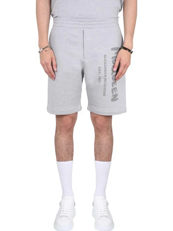 Alexander McQueen Bermuda Shorts With Logo - Grey