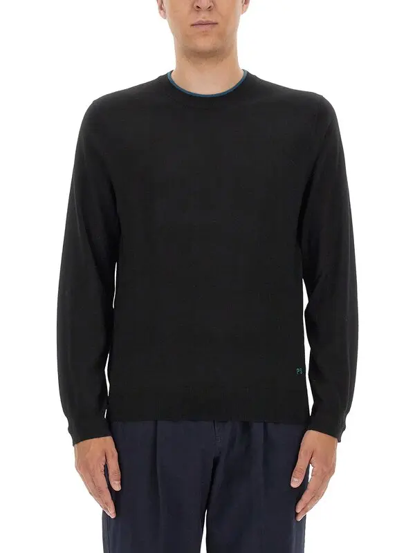 Paul Smith Regular-fit Merino Jersey With Logo - Black