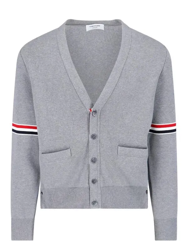 Thom Browne Tricolor Detail Cardigan - Gray