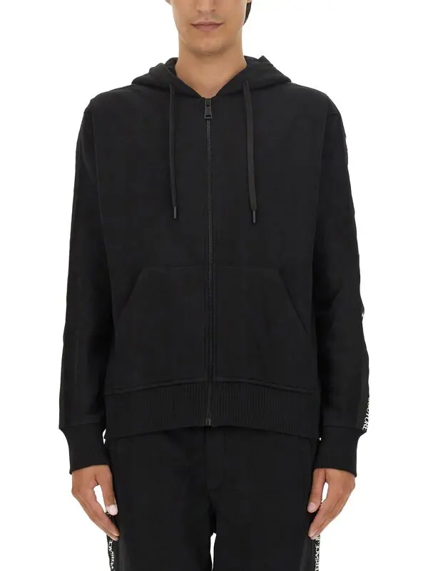 Versace Hooded Zip Up Sweatshirt - Black