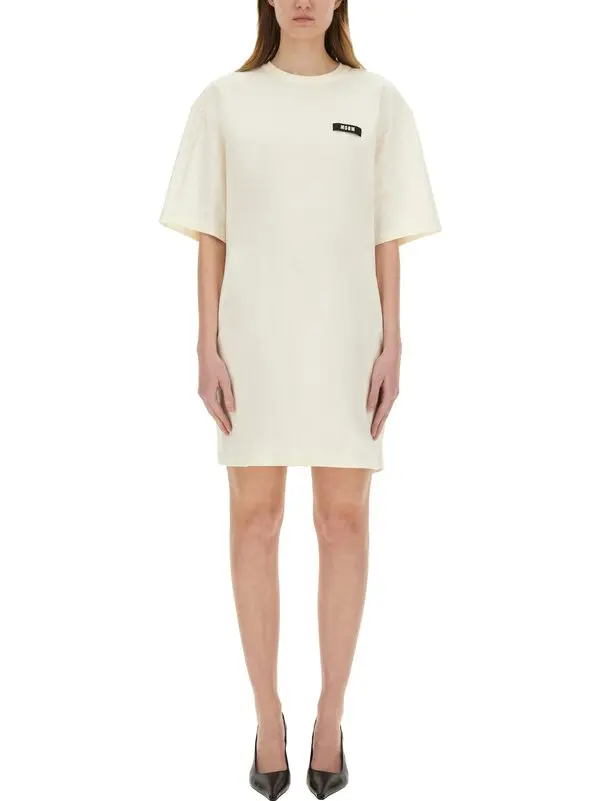 MSGM Short Dress With Logo - Ivory