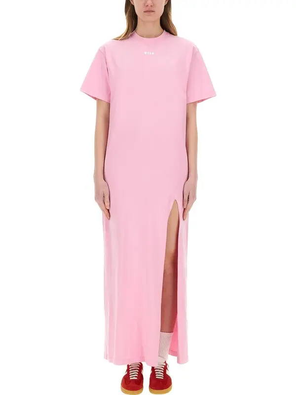 MSGM Long Dress With Slit - Pink