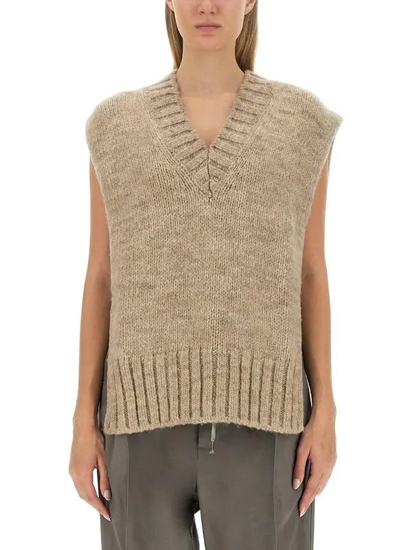 MAISON MARGIELA Knitted Oversized Vest - Beige