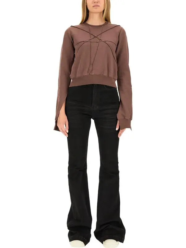 Rick Owens Cropped Cotton Sweatshirt - Brown