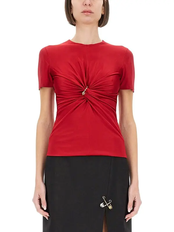 Versace Viscose Top With Safety Pin Detail - Red