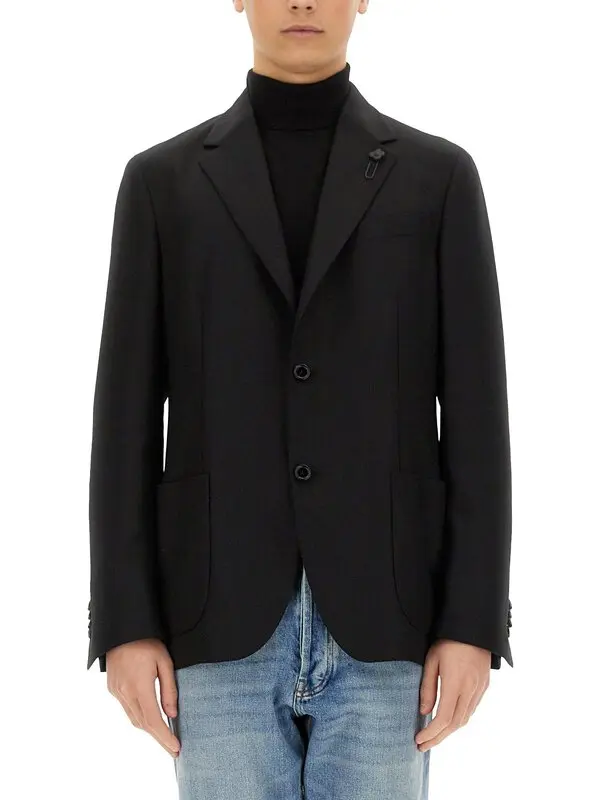 LARDINI Single-breasted Wool Jacket - Black