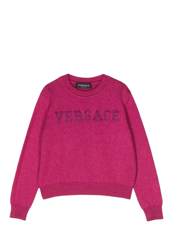 Versace Crew Neck Pullover With Embroidered Logo - Fuchsia